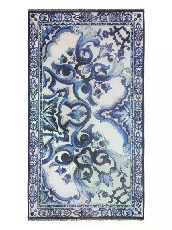 Dolce & Gabbana Majolica-print Fringed Sarong - Blue