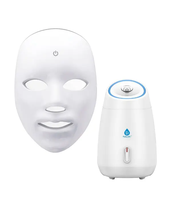 PURSONIC 7-in-1 Led Light Therapy Face Mask & Facial Steamer Hot Mist Moisturizing Spa Bundle