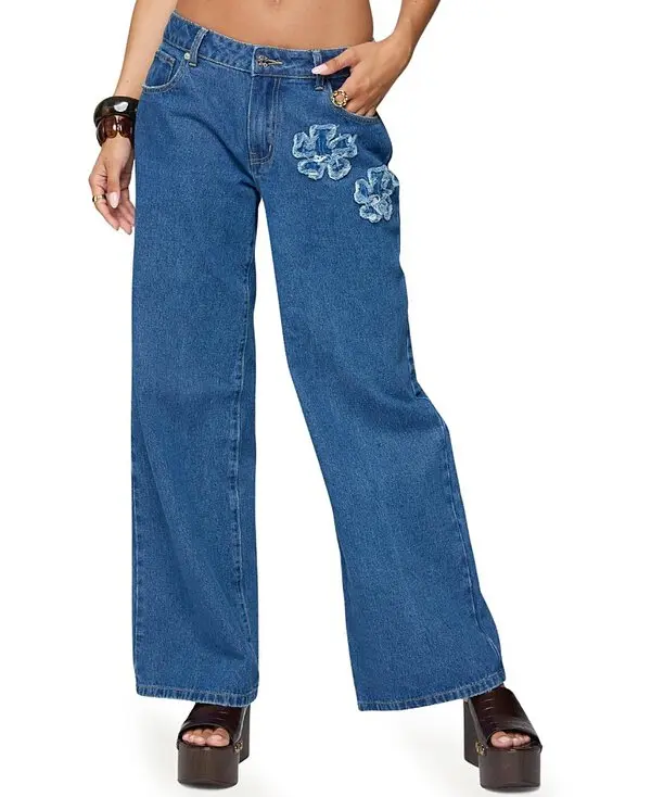 EDIKTED Flower Patch Low Rise Jeans