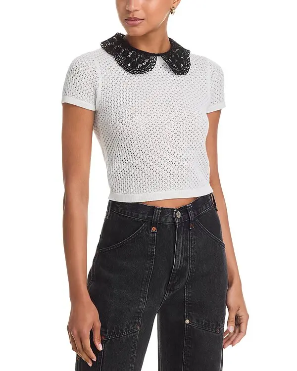Alice + Olivia Ciara Short Sleeve Sweater - Soft White Black