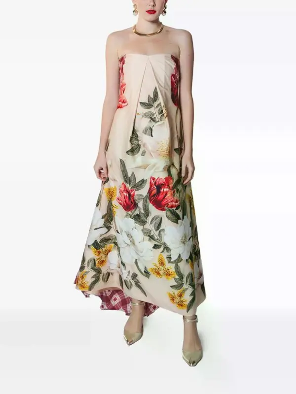 LETHICIA BRONSTEIN Marigold Double-print Strapless Maxi Dress