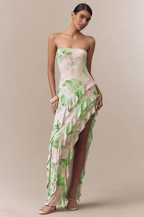 AFRM Siobhan Strapless Mesh Maxi Dress - Gouache Florals