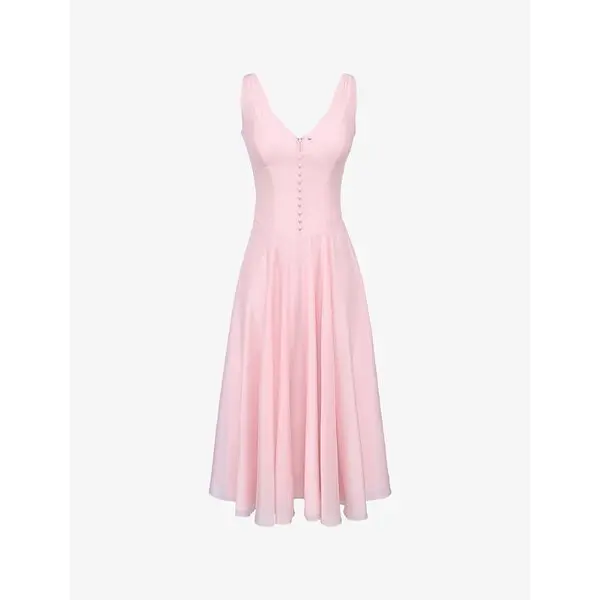 House Of Cb Samira Button-embellished Chiffon Midi Dress