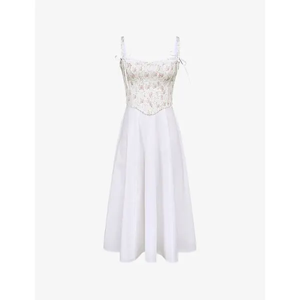 House Of Cb Clarabelle Detachable-corset Stretch-cotton Midi Dress - Rose Print