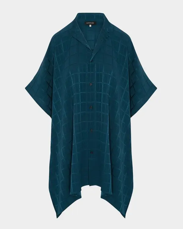 Eskandar Satin Box Check Jacquard Kaftan Shirt