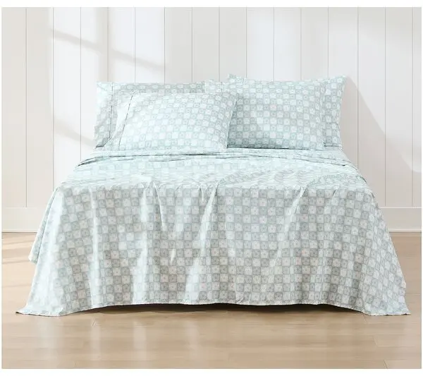 LUSH DECOR Daisy Checkered Sheet Set Aqua 6pc S Et Queen