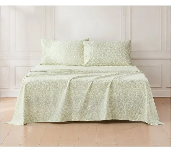 LUSH DECOR Floral Jacobean Cotton Sheet Set Sage 4pc Set Q Ueen