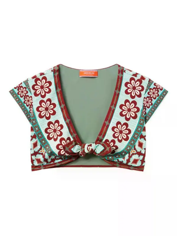 La DoubleJ Floral-print Tie-front Top