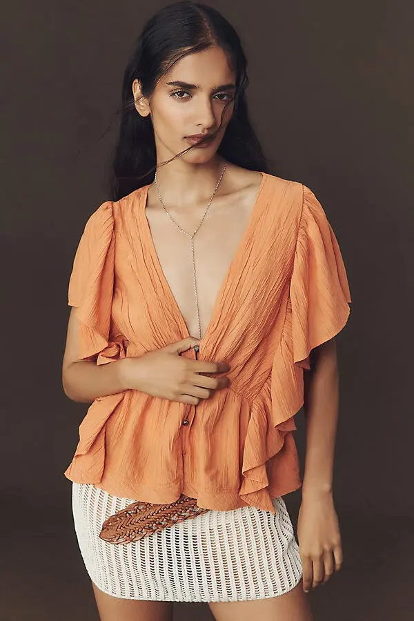 Anthropologie Flutter-sleeve Blouse