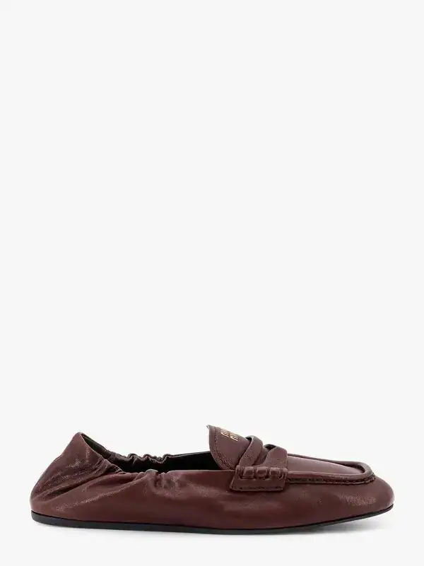 Miu Miu Ruched Leather Loafers With Logo In Brown - 30% Off