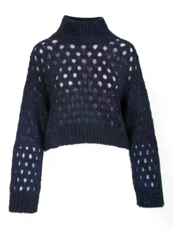 Brunello Cucinelli High-neck Open-knit Sweater - Blue
