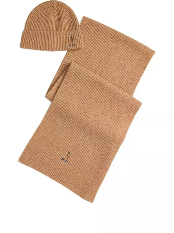 Ralph Lauren Ribbed Beanie And Scarf Set - Brown