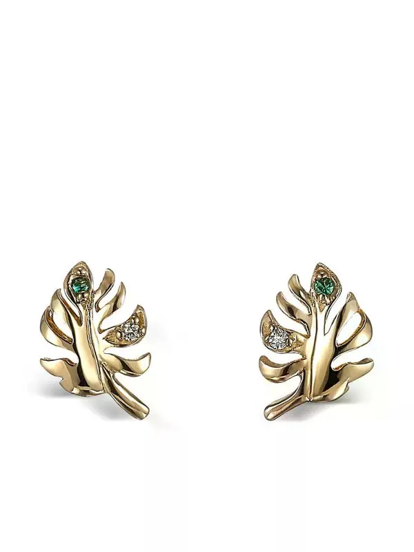 ANABELA CHAN 9k Yellow Palm Emerald And Diamond Earrings