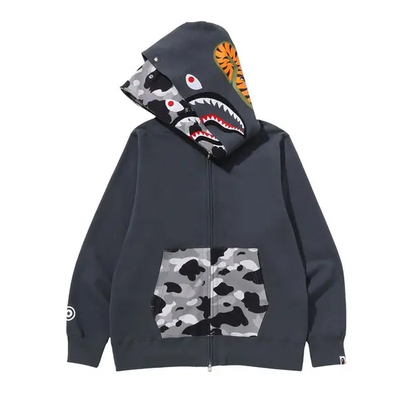 BAPE 1st Camo Shark Full Zip Double Hoodie - Grey