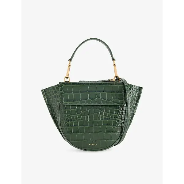 WANDLER Hortensia Mini Crocodile-effect Leather Shoulder Bag - Olive Croco