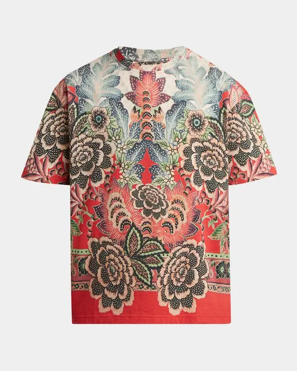 Etro Abstract Floral Crewneck T-shirt - Print On Bordeaux Ba