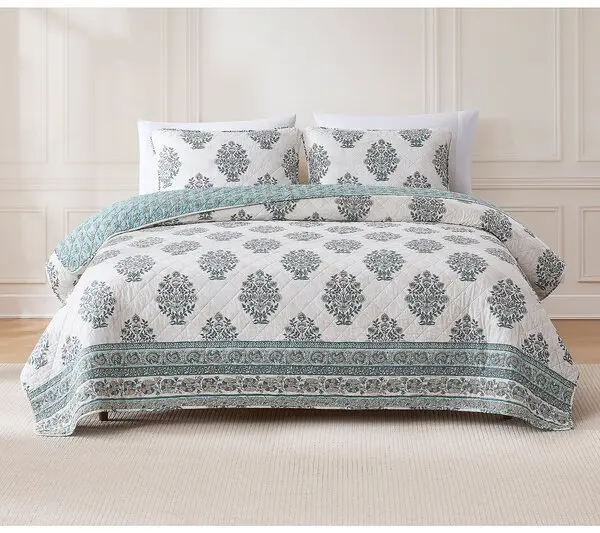 LUSH DECOR Sofia Flower Reversible Cotton Quilt Set King/cal K