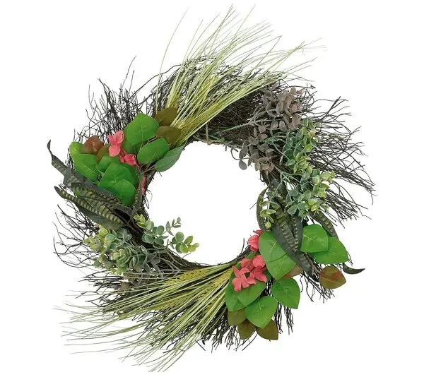 NORTHLIGHT Wheat Eucalyptus And Twig Artificial Wreath 22 - One-color