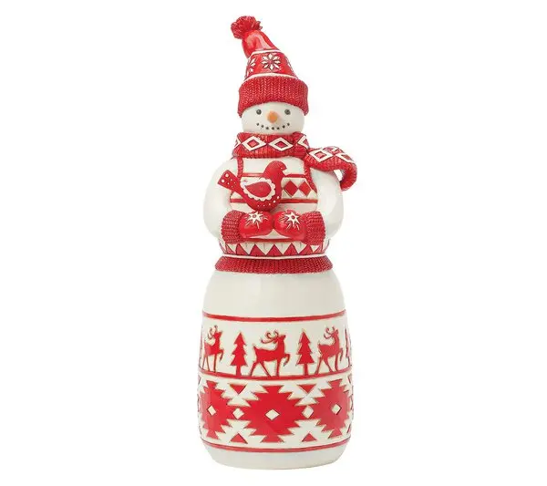 JIM SHORE Heartwood Creek Nordic Noel Snowman W Ith Bird 12.2