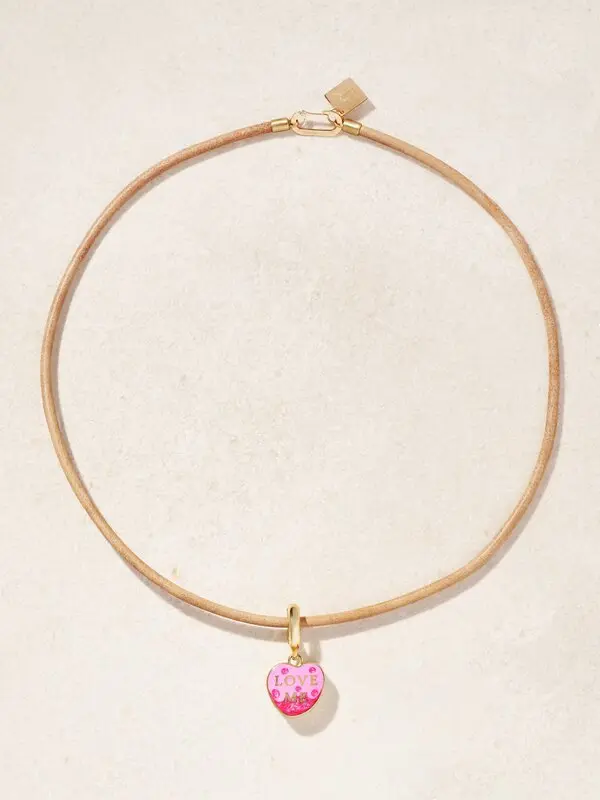 Lauren Rubinski Love Me 14-karat Gold, Enamel And Cord Necklace - Neutrals