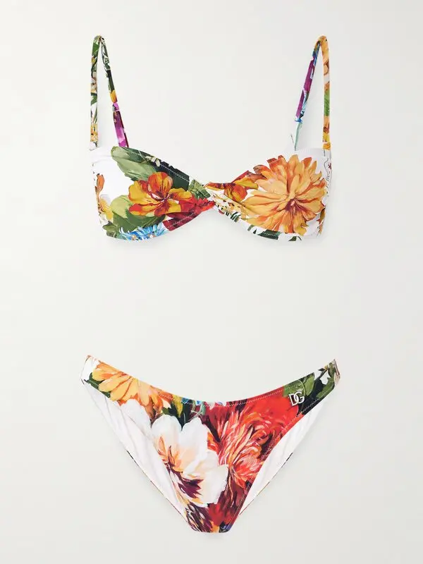 Dolce & Gabbana Floral-print Twist-front Bikini - White