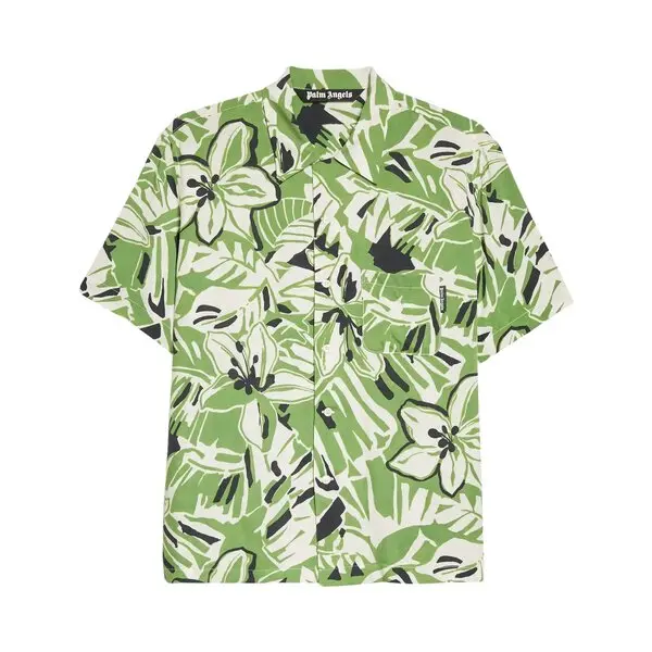 Palm Angels Macro Hibiscus Bowling Shirt - Green