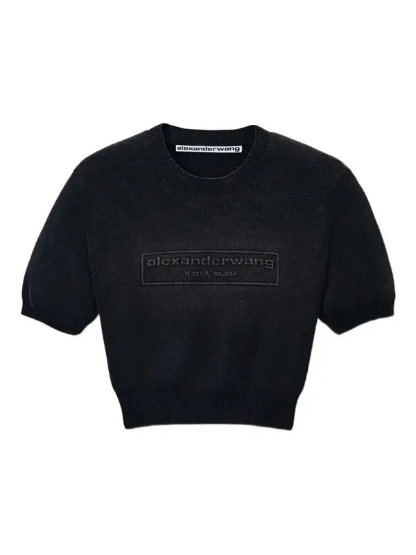 Alexander Wang Cotton-blend Chenille Cropped Pullover With Logo - Black