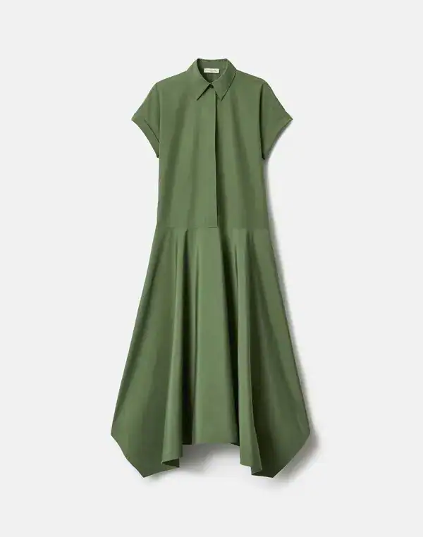 Lafayette 148 New York Organic Cotton Drop Waist Shirt Dress - Moss |  Editorialist