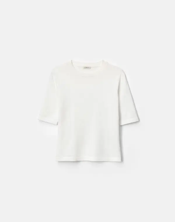 Lafayette 148 New York Short Sleeve Cotton-silk Pullover - Cloud