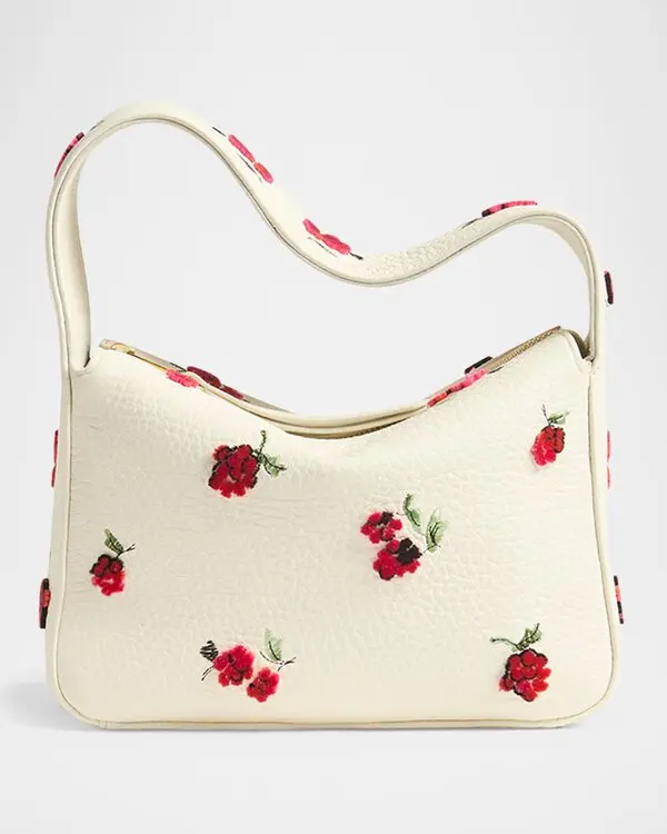 Khaite Elena Applique Leather Shoulder Bag - Raspberry Cream