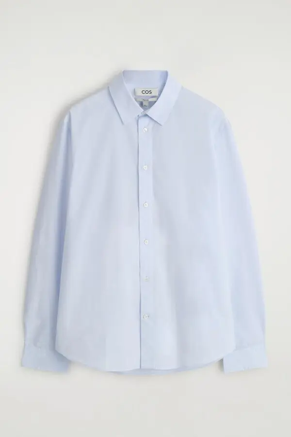 Cos Relaxed Pima Cotton Poplin Shirt - Light Blue