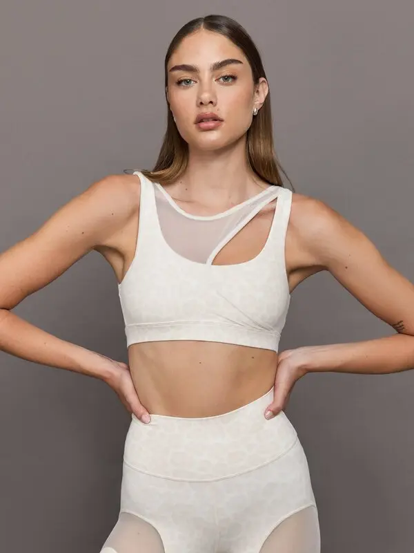 Carbon38 Mesh Overlay Bra In Melt - Snow Leopard