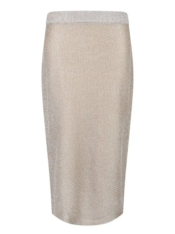 Tory Burch Metallic Mesh Midi Skirt - Beige