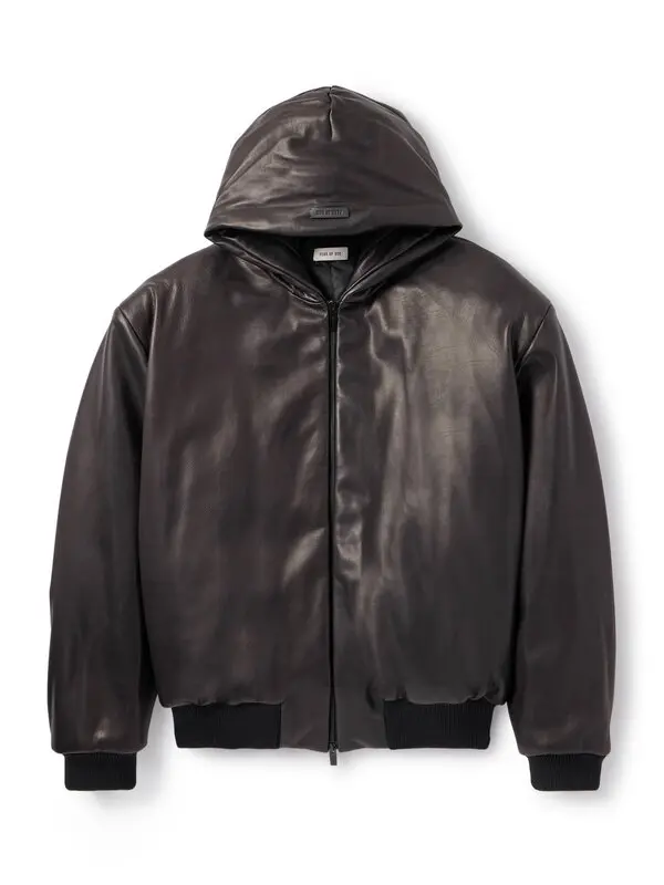 Fear Of God Padded Leather Hooded Bomber Jacket