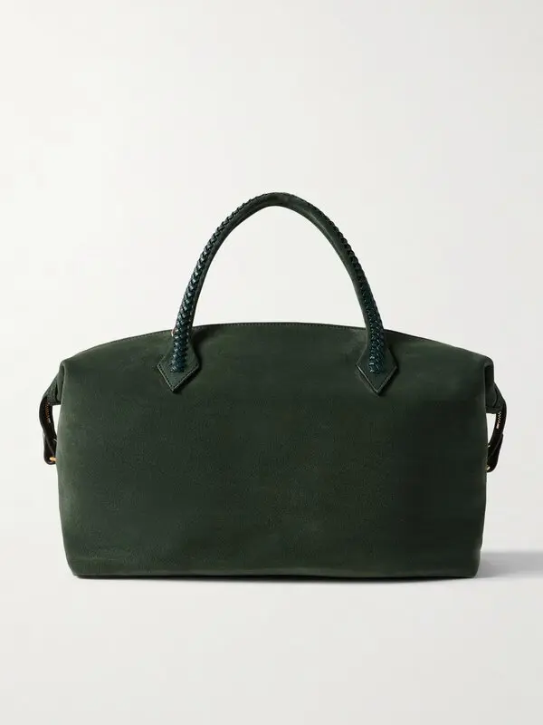 METIER Vérité City Medium Braided Leather-trimmed Suede Tote - Green