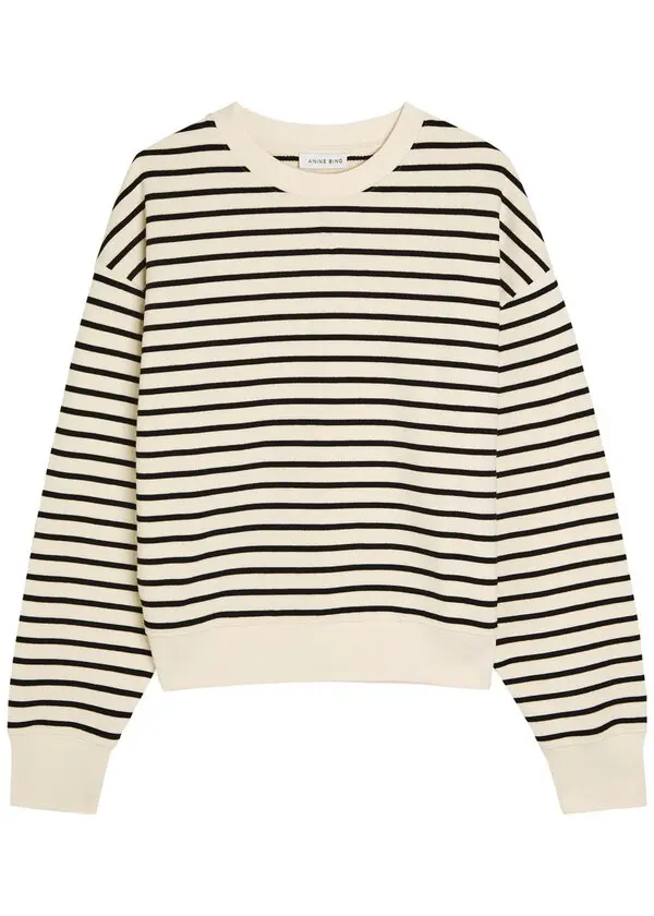 ANINE BING Dean Striped Cotton-blend Sweatshirt - White And Black