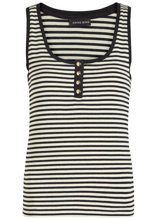 ANINE BING Alessia Striped Stretch-cotton Tank - Black And White