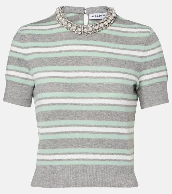 SELF-PORTRAIT Striped Wool, Cotton, And Cashmere Sweater - Multicoloured