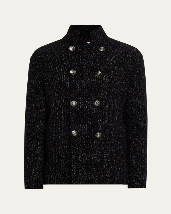 Brunello Cucinelli Wool, Silk, And Cashmere Double-breasted Cardigan - Cnf05 Black And Bark