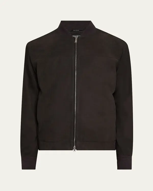 Zegna Secondskin Leather Bomber Jacket - Dk Brw Sld