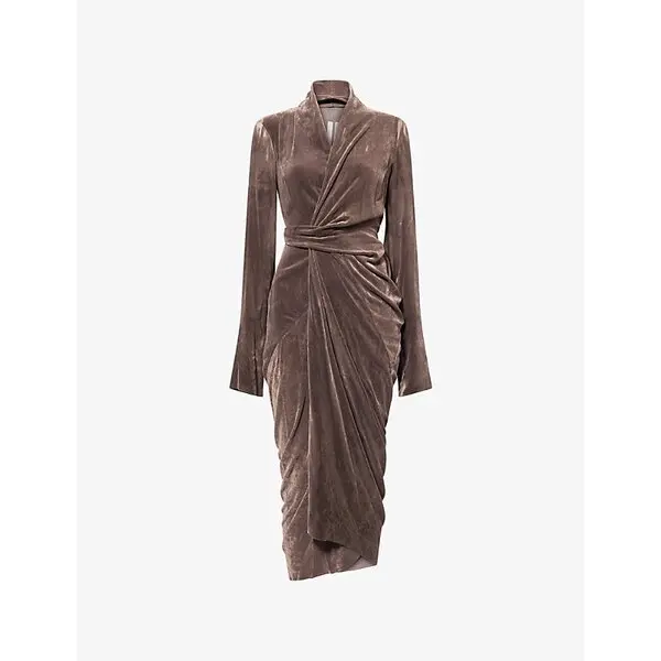 Rick Owens Wrap Draped Velvet Midi Dress - Darkdust