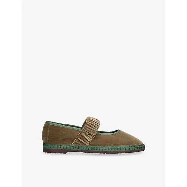 FLABELUS Mafalda Velvet Ballet Flats - Green Comb