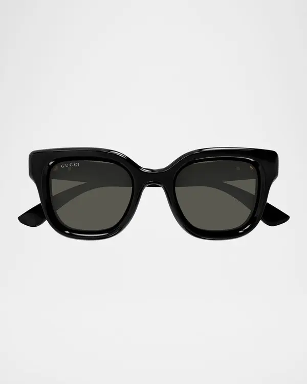 Gucci Injected Plastic Round Frame Sunglasses - Shiny Black