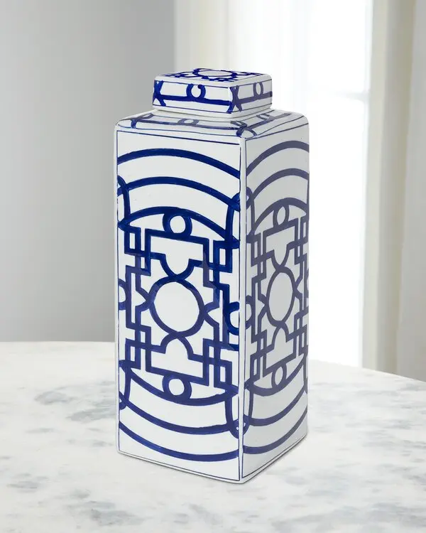 PARK HILL COLLECTION Imperial Ceramic Geometric Square Jar, Large