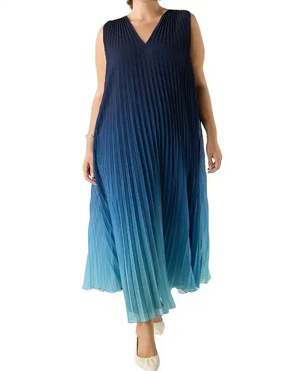 Live Unlimited Ombre Pleated V-Neck Dress - Turquoise/Aqua | Editorialist