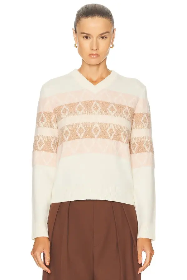 Moncler Long Sleeve V-neck Sweater - Silk White