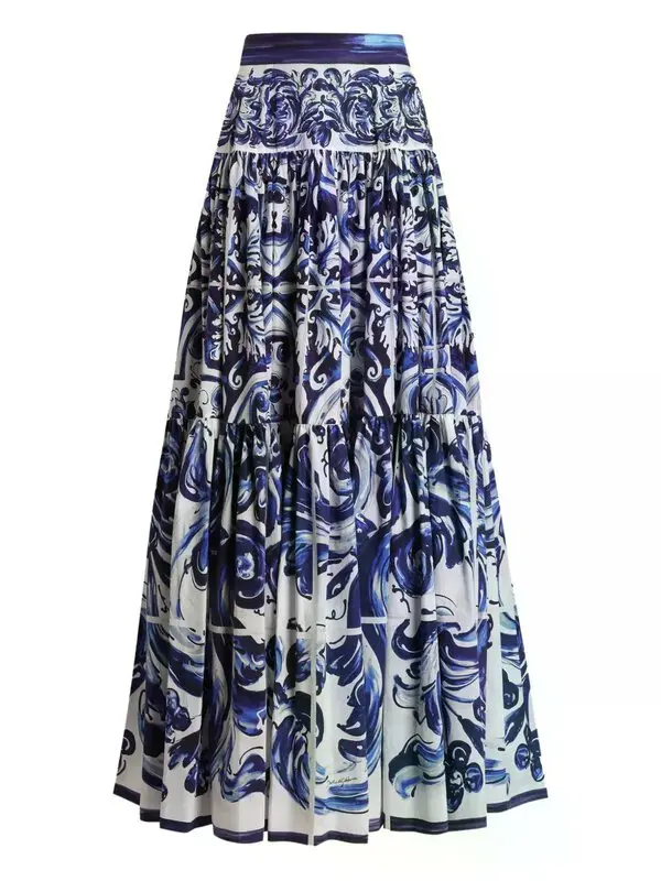 Dolce & Gabbana Majolica-print Tiered Skirt - Blue