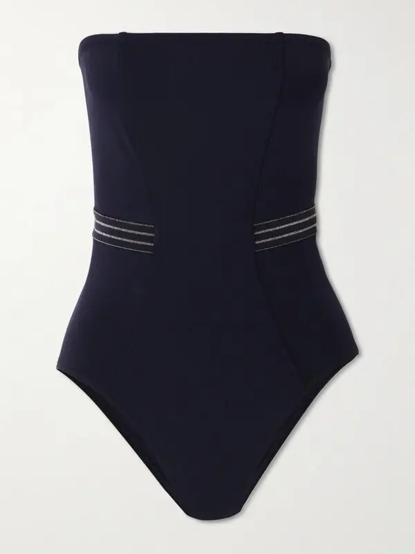 ERES Evening Pétillant Strapless Metallic Striped Grosgrain-trimmed Swimsuit - Black