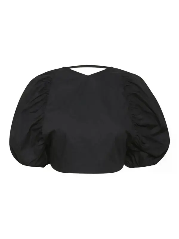 GESTUZ Svala Puff-sleeve Lace-up Blouse - Black