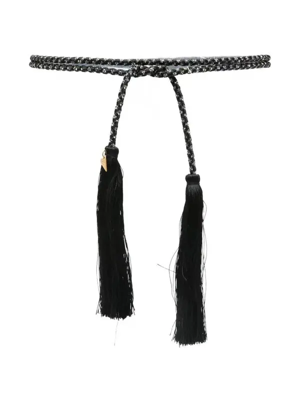 FORTE_FORTE Braided Crystal-embellished Belt - Black